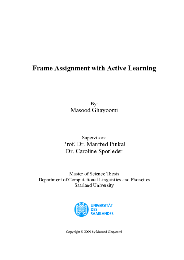 (PDF) Frame Assignment with Active Learning