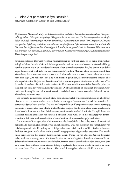 eine Art paradoxale Synästhesie«. Johannes Kalitzke im Gespräch mit ...