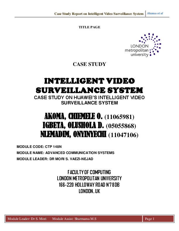(PDF) INTELLIGENT VIDEO SURVEILLANCE SYSTEM CASE STUDY ON HUAWEI’S ...