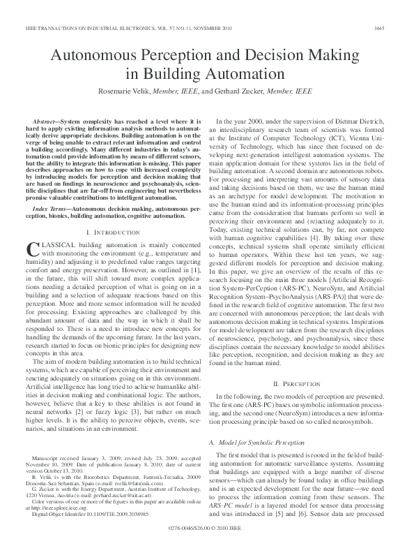 (PDF) Autonomous Perception and Decision Making in Building Automation