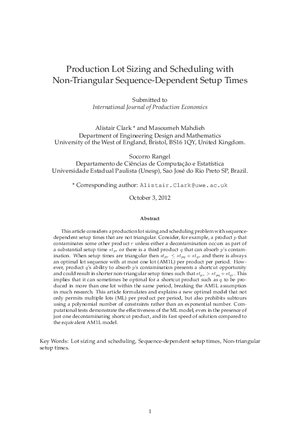 (PDF) Production Lot Sizing and Scheduling with Non-Triangular Sequence-Dependent Setup Times