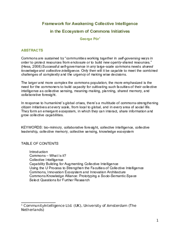 (DOC) Framework for Awakening Collective Intelligence in the Ecosystem ...