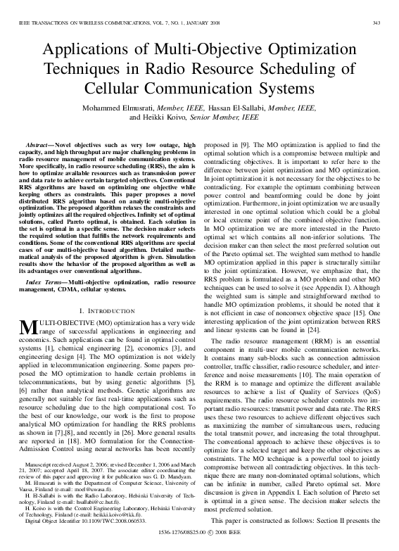 Pdf Applications Of Multi Objective Optimization Techniques In Radio Resource Scheduling Of