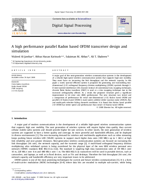 Pdf A High Performance Parallel Radon Based Ofdm Transceiver Design And Simulation