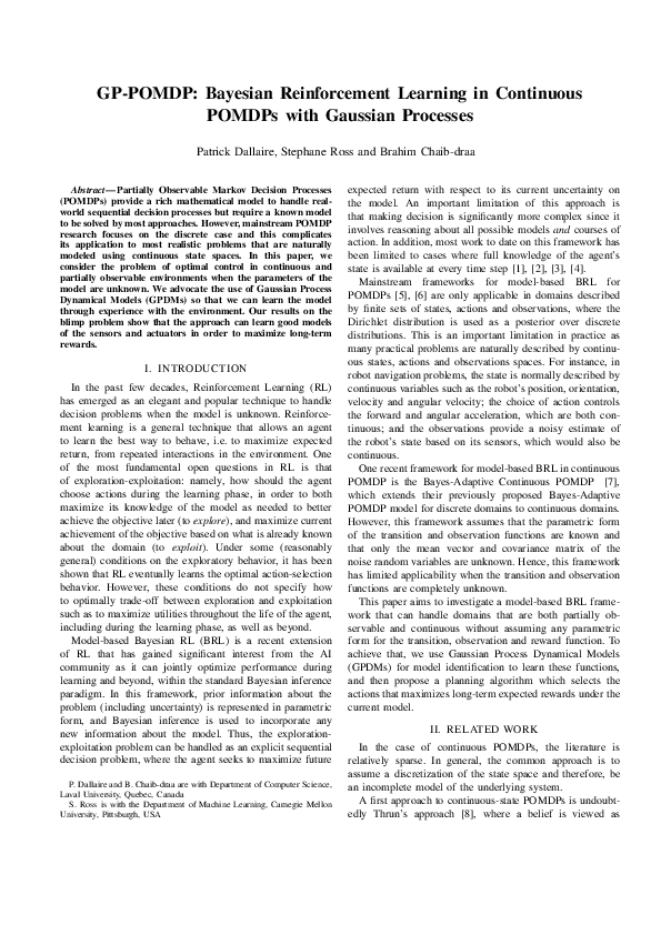 (PDF) Bayesian reinforcement learning in continuous POMDPs with ...