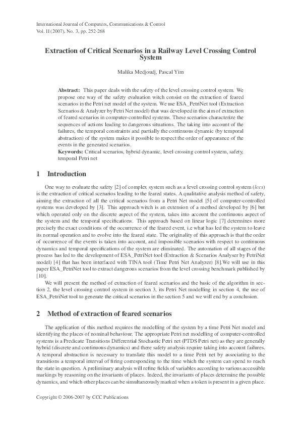 (PDF) Extraction of critical scenarios in a railway level crossing control system