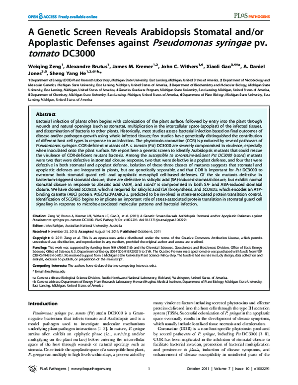 (PDF) A genetic screen reveals Arabidopsis stomatal and/or apoplastic ...