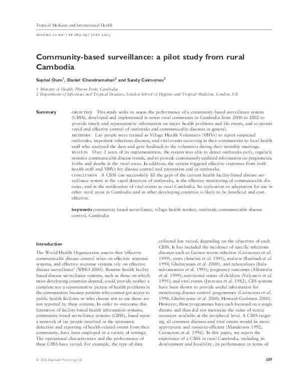 (PDF) Community‐based surveillance: a pilot study from rural Cambodia