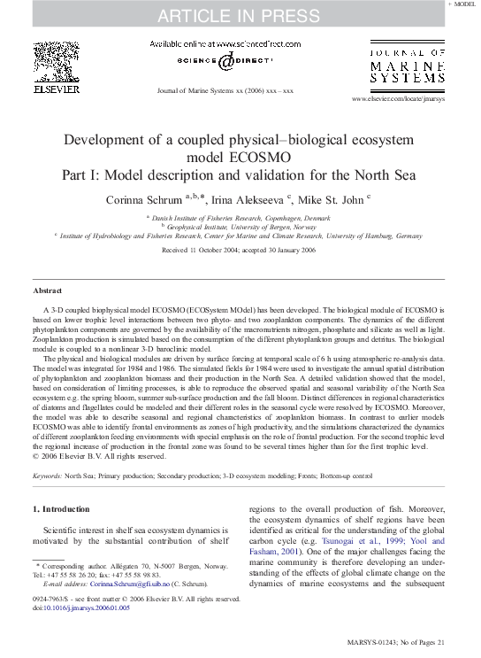 (PDF) Development of a coupled physical–biological ecosystem model ...
