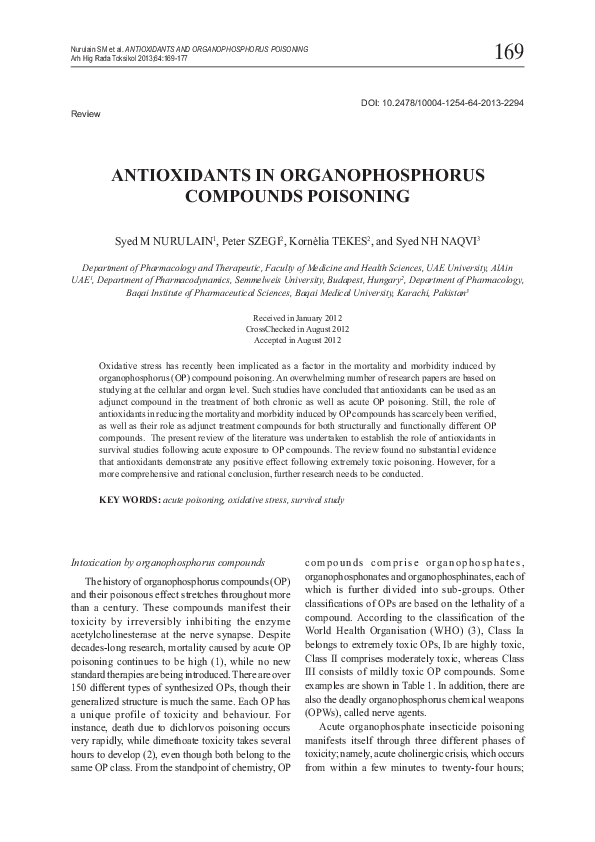 (PDF) ANTIOXIDANTS IN ORGANOPHOSPHORUS COMPOUNDS POISONING