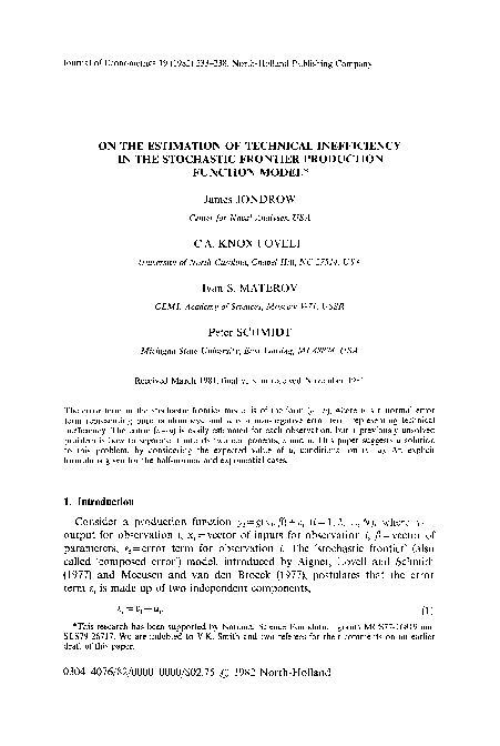 (PDF) On the estimation of technical inefficiency in the stochastic ...