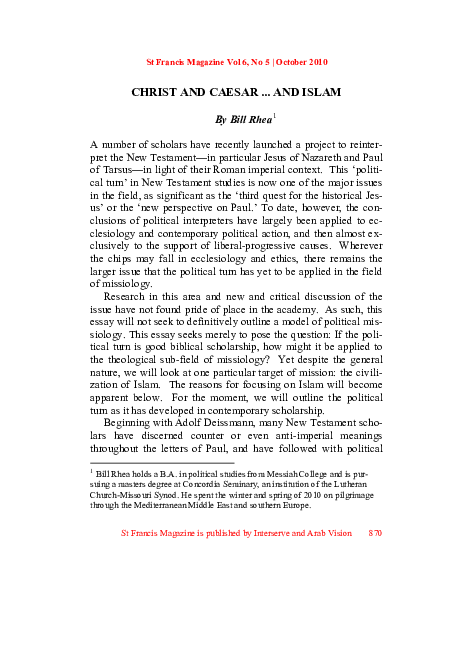 (PDF) CHRIST AND CAESAR ... AND ISLAM