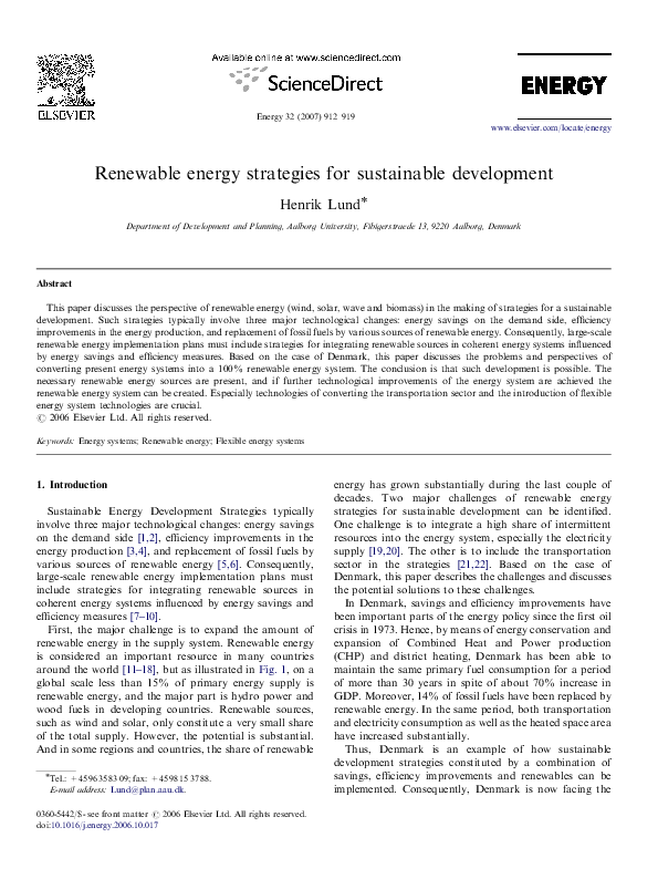 (PDF) Renewable energy strategies for sustainable development