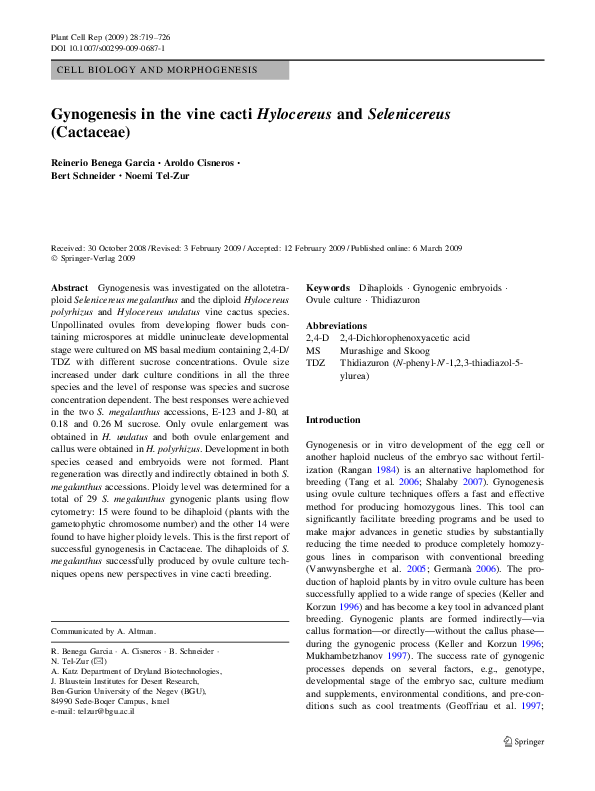 (PDF) Gynogenesis in the vine cacti Hylocereus and Selenicereus (Cactaceae)