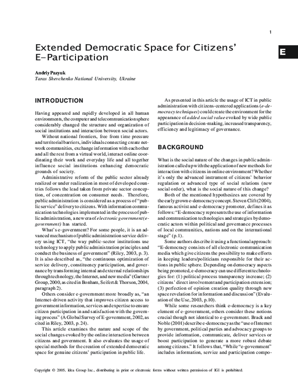 (PDF) Extended Democratic Space For Citizen's E-Participation