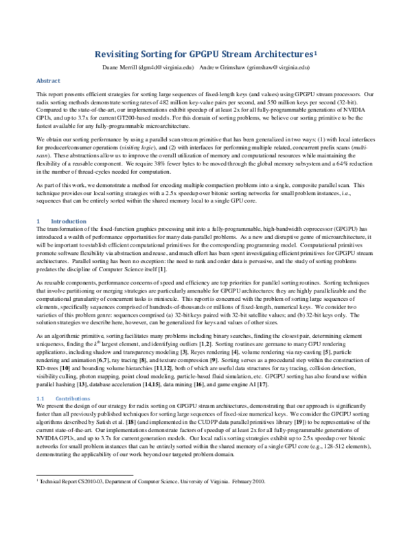 (PDF) Revisiting sorting for GPGPU stream architectures