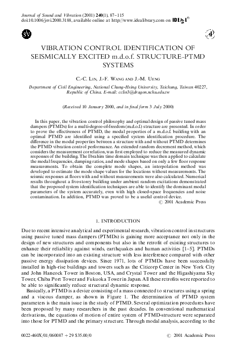 (PDF) Vibration control identification of seismically excited mdof structure-PTMD systems