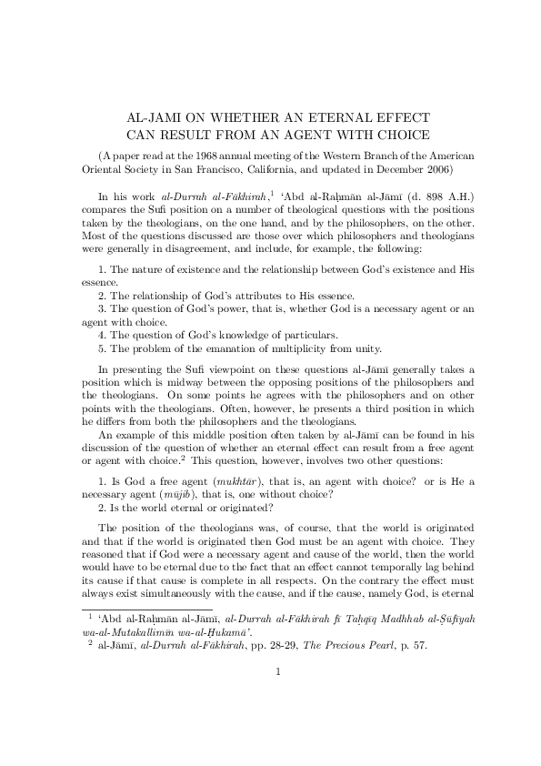 (PDF) Al-Jami on Whether an Eternal Effect Can Result from an Agent ...