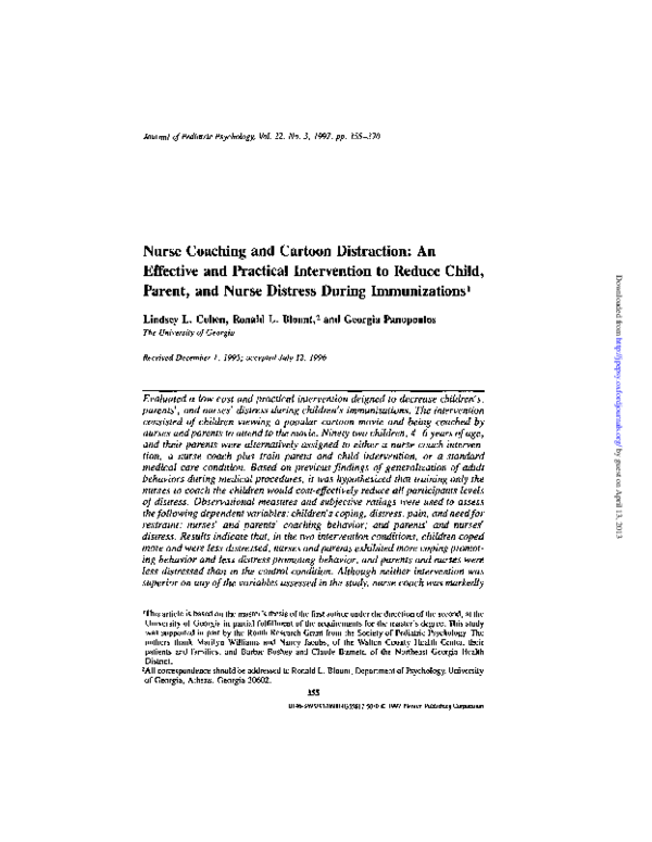 (PDF) Nurse Coaching and Cartoon Distraction: An Efective and Practical ...