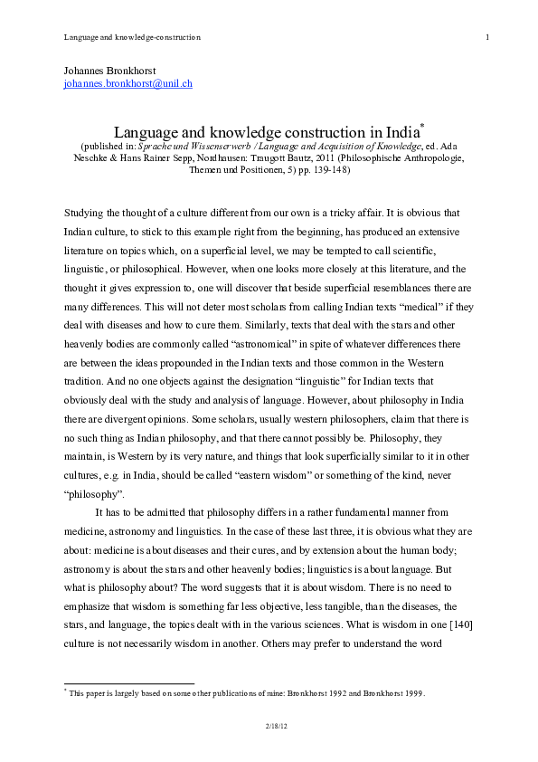 (PDF) Language and knowledge construction in India