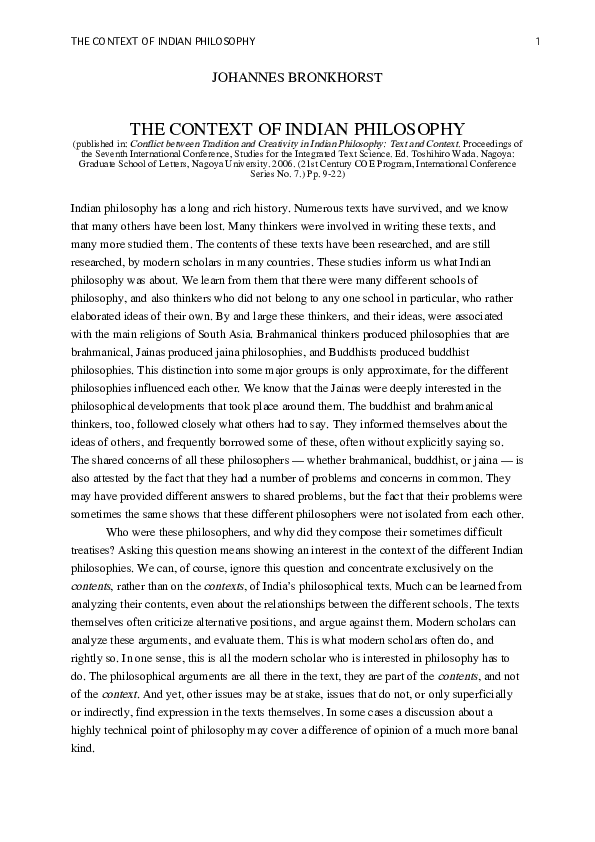 (PDF) The context of Indian philosophy