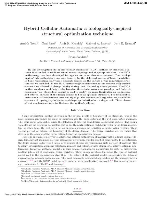 Pdf Hybrid Cellular Automata A Biologically Inspired Structural Optimization Technique 