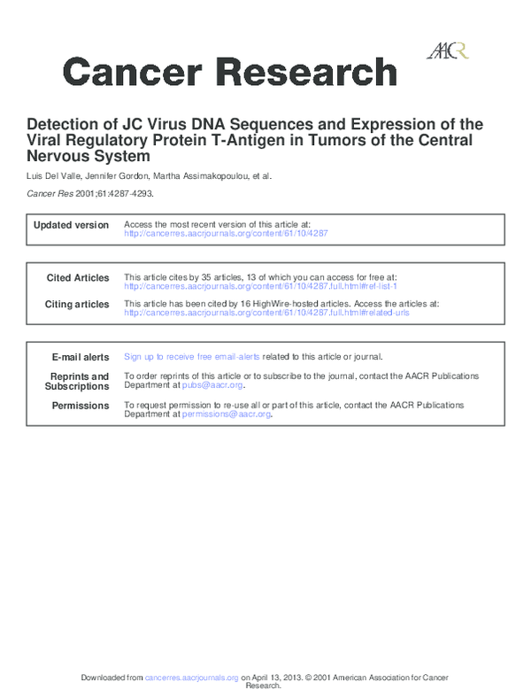 (PDF) Detection of JC Virus DNA Sequences and Expression of the Viral ...