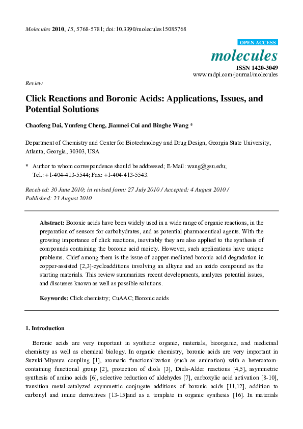 (PDF) Click Reactions and Boronic Acids: Applications, Issues, and ...