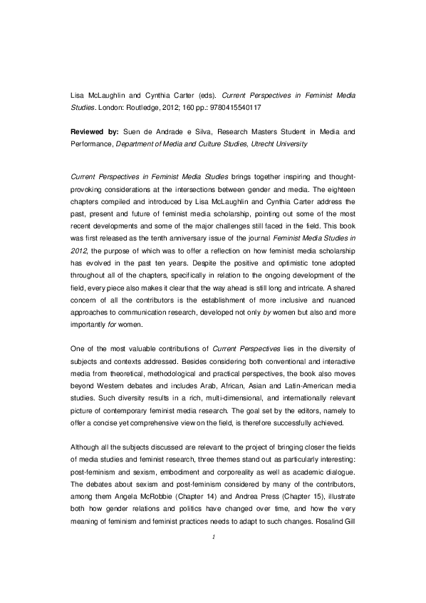 (PDF) Book Review: Current Perspectives in Feminist Media Studies