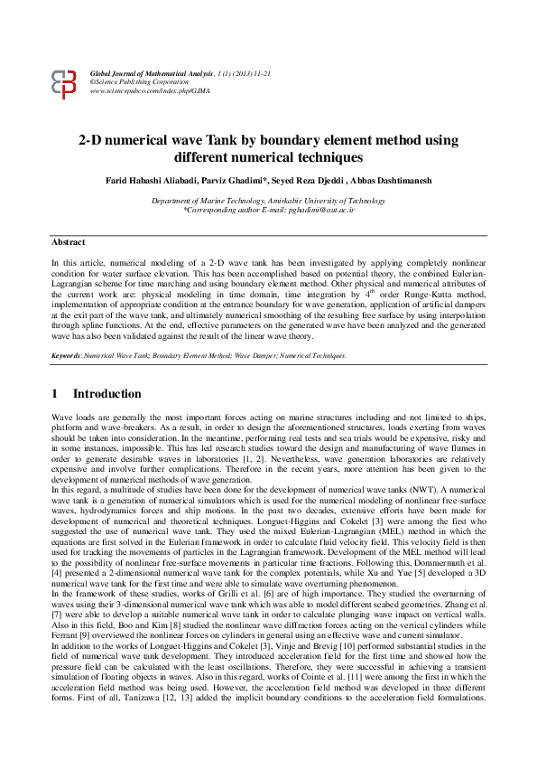 Pdf 2 D Numerical Wave Tank By Boundary Element Method Using