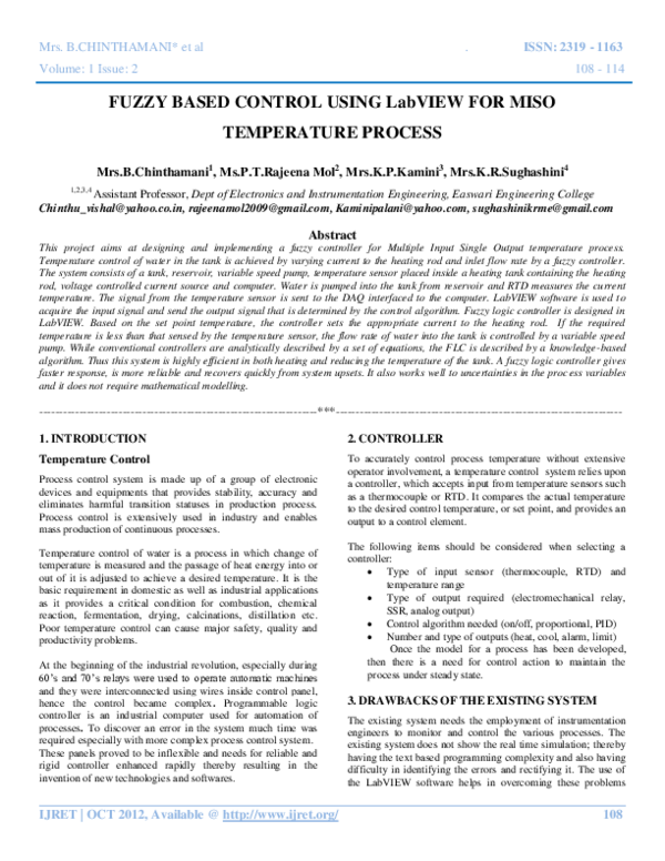 Pdf Fuzzy Based Control Using Labview For Miso Temperature Process