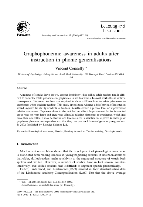 (PDF) Graphophonemic awareness in adults after instruction in phonic ...