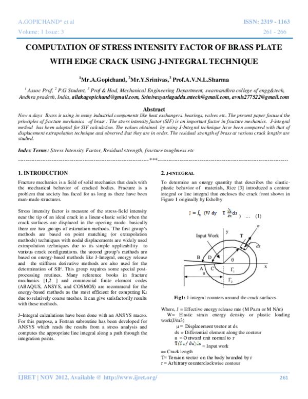 (PDF) COMPUTATION OF STRESS INTENSITY FACTOR OF BRASS PLATE WITH EDGE CRACK USING J-INTEGRAL ...