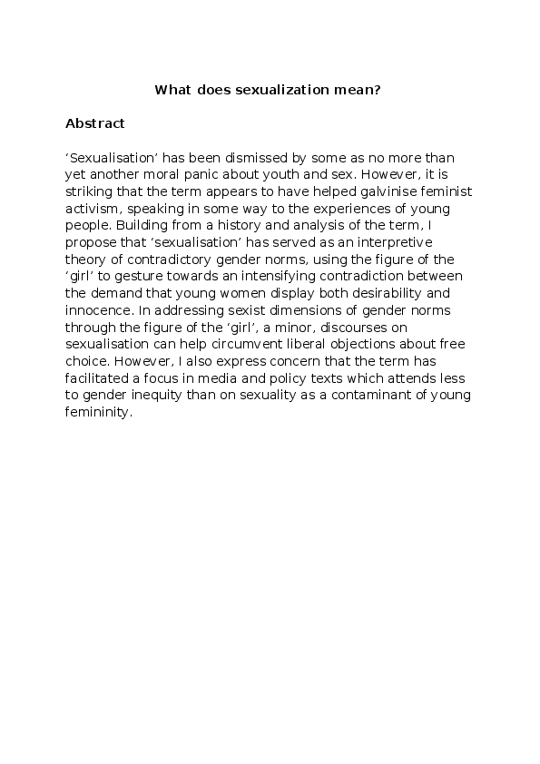 (DOC) What does 'Sexualisation' mean?