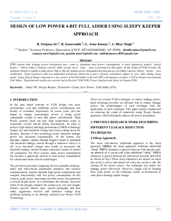 (PDF) Low Power 4-Bit Full Adder with Sleepy Keeper