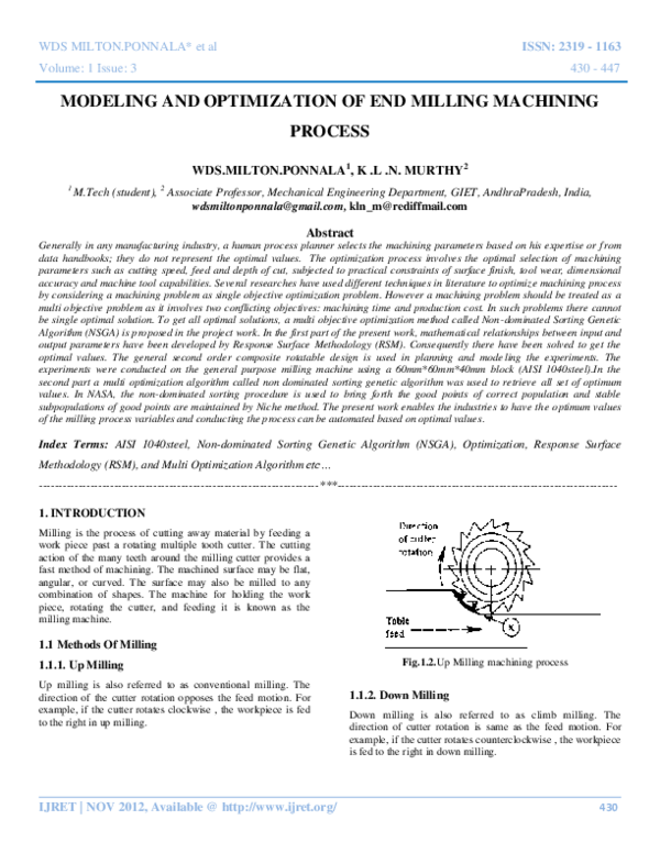 Pdf Modeling And Optimization Of End Milling Machining Process