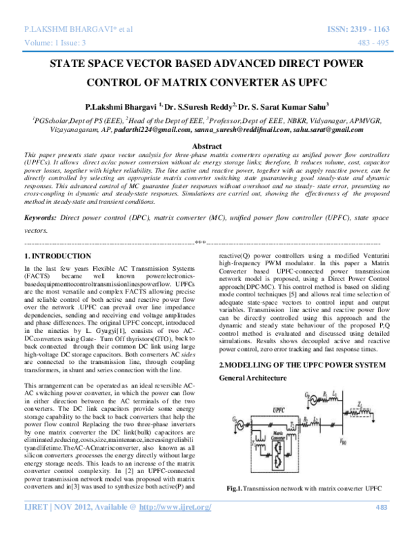 Pdf State Space Vector Based Advanced Direct Power Control Of Matrix