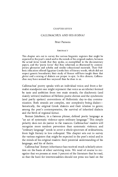 (PDF) Callimachus and his Koinai