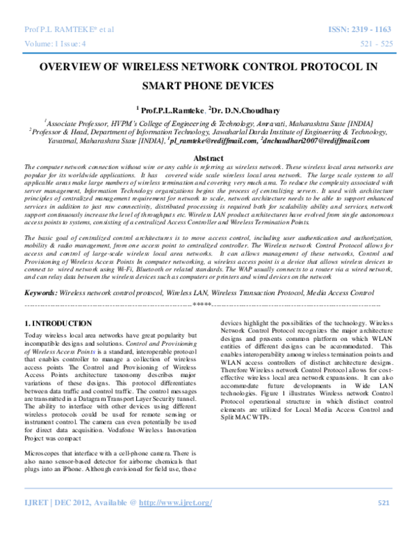 (PDF) OVERVIEW OF WIRELESS NETWORK CONTROL PROTOCOL IN SMART PHONE DEVICES