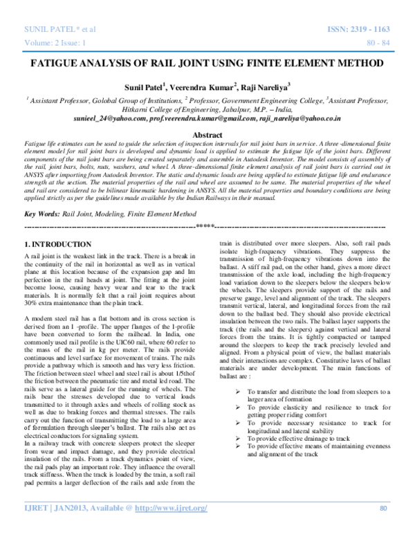 Pdf Fatigue Analysis Of Rail Joint Using Finite Element Method