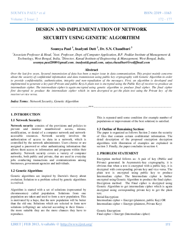 (PDF) DESIGN AND IMPLEMENTATION OF NETWORK SECURITY USING GENETIC ALGORITHM