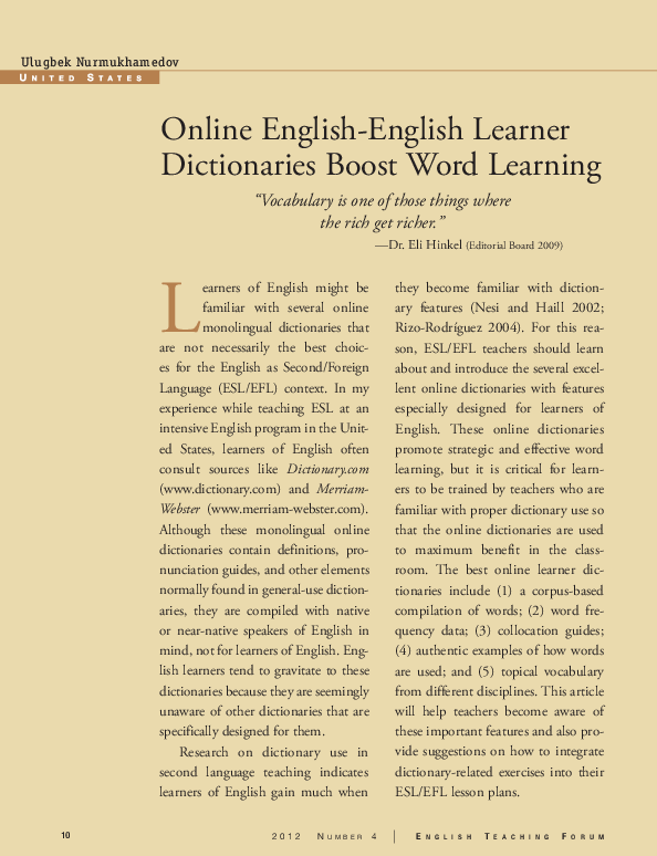 (PDF) Online English-English Learner Dictionaries Boost Word Learning