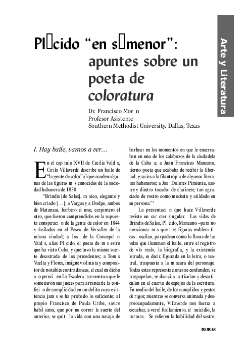 (PDF) Plácido "en sí menor": apuntes sobre un poeta de coloratura