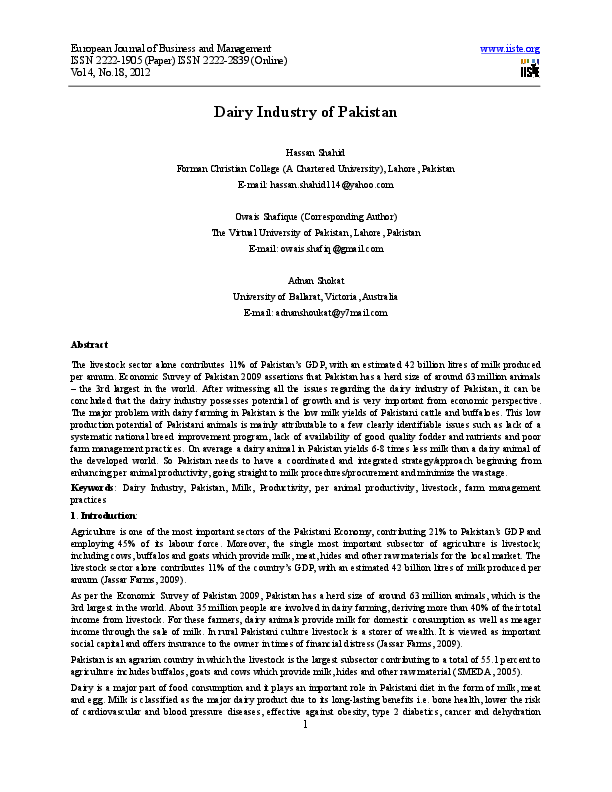 (PDF) Dairy Industry of Pakistan