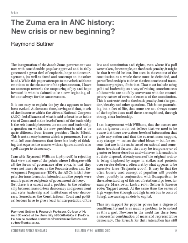 (PDF) ‘The Zuma era: new beginning?’ in Bulletin of Concerned Africa ...