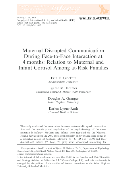 (PDF) Maternal Disrupted Communication During Face-to-Face Interaction ...