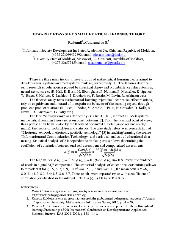 (PDF) Toward metasystems mathematical learning theory