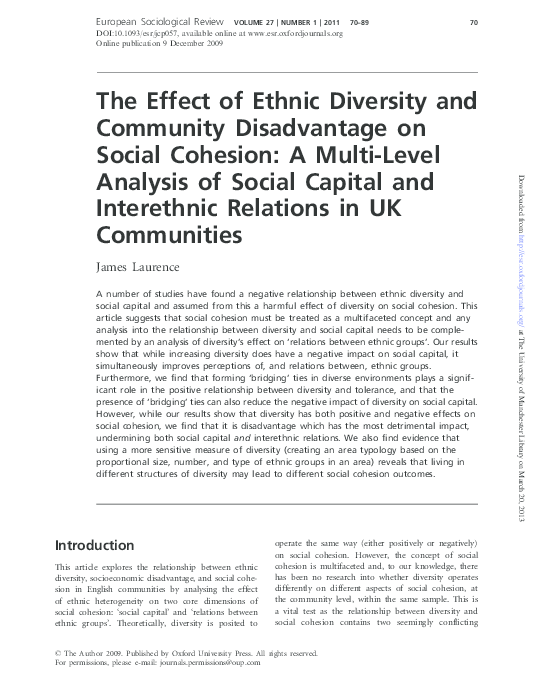 (PDF) The Effect of Ethnic Diversity and Community Disadvantage on ...