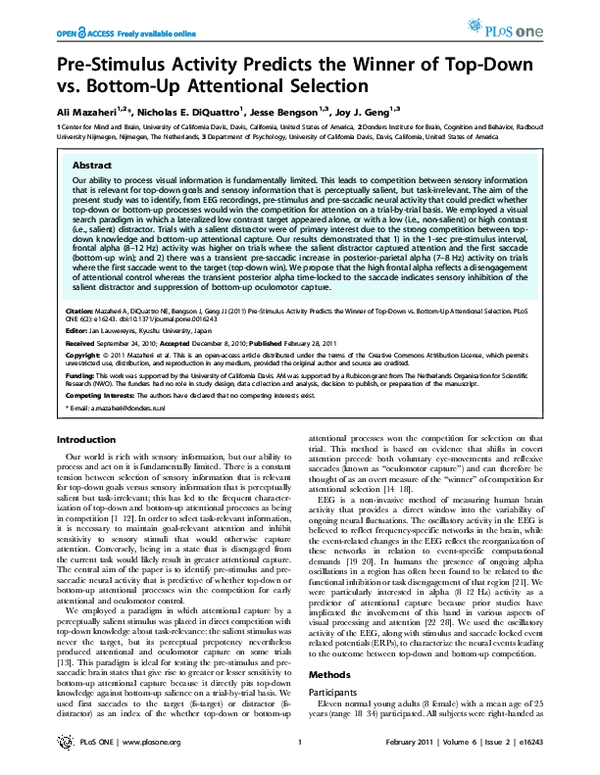 (PDF) Pre-stimulus activity predicts the winner of top-down vs. bottom-up attentional selection