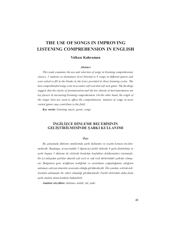 (PDF) The Use of Songs in Improving Listening Comprehension in English